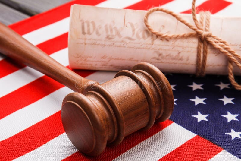 Close-up Gavel with Scroll and Usa Flag. Stock Photo - Image of rope ...