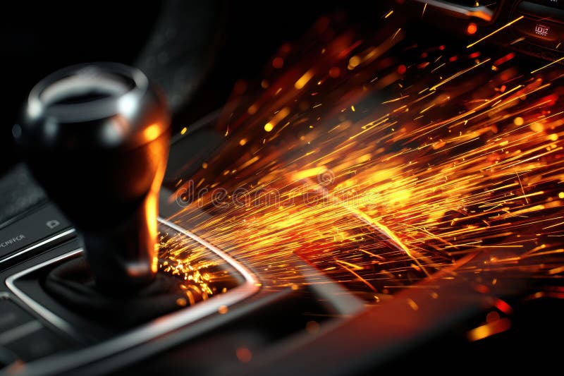 Close-up of Gear Shift with Fire and Sparks Creating Dynamic Visual ...