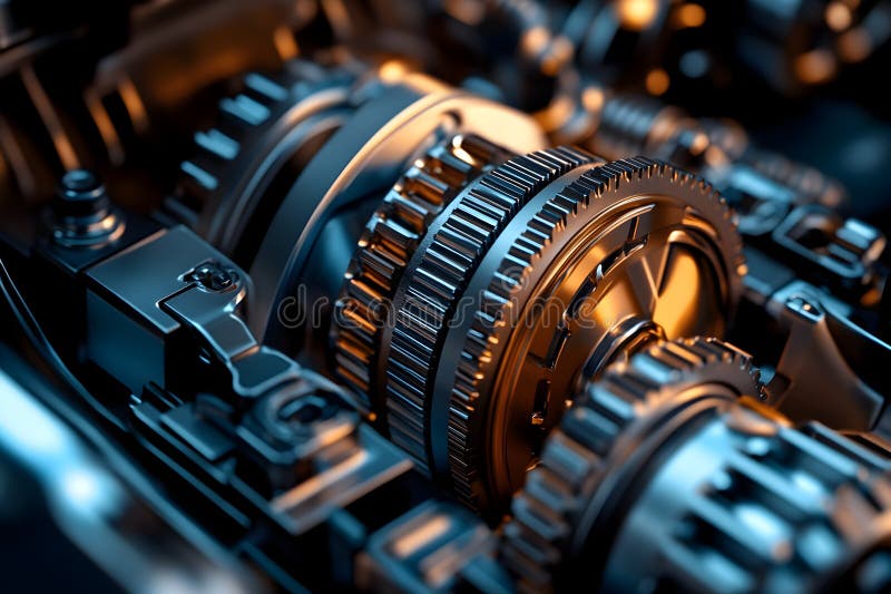 Close-up of Gears and Mechanisms in an Engine with Metallic Texture ...