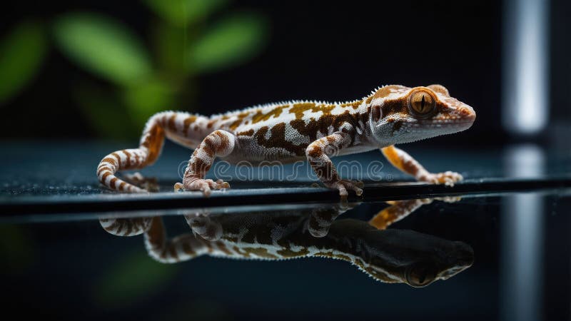 A Close-up of a Gecko on a Reflective Surface, Showcasing Its Unique ...
