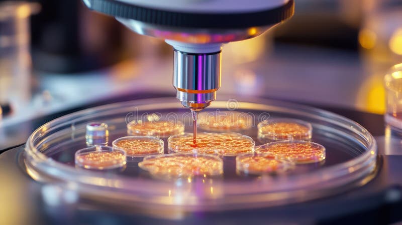 Close-Up of Genetically Modified Bacteria Under a Microscope Lens Stock ...