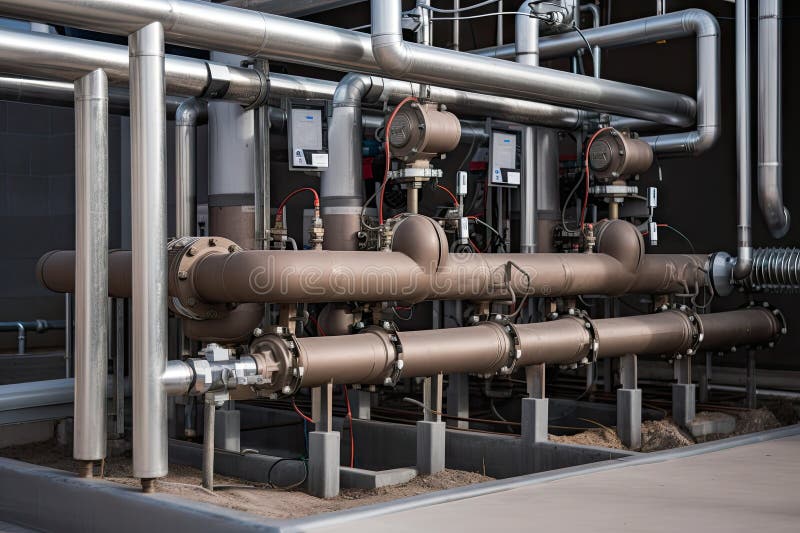 Close-up of Geothermal Energy Conversion System, with Pipes and Valves ...