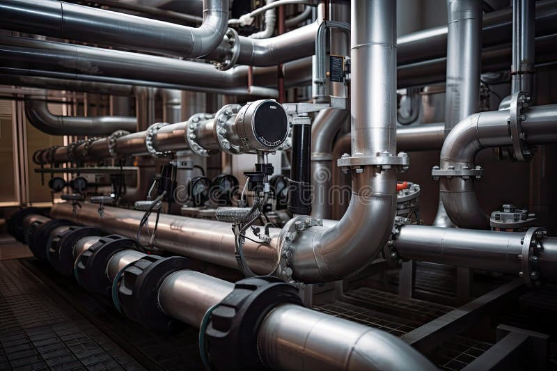 Close-up of Geothermal Energy Conversion System, with Pipes and Valves ...