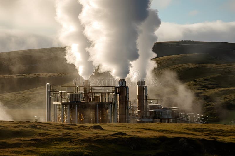 Close-up of Geothermal Energy System, with Steam and Mist Visible Stock ...