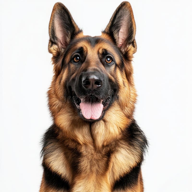 Close-up of a German Shepherd with Alert Expression Against White ...