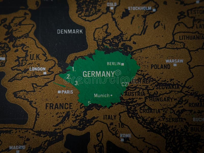 Close Up of a GERMANY Word on a World Map. Germany Map Stock Image ...