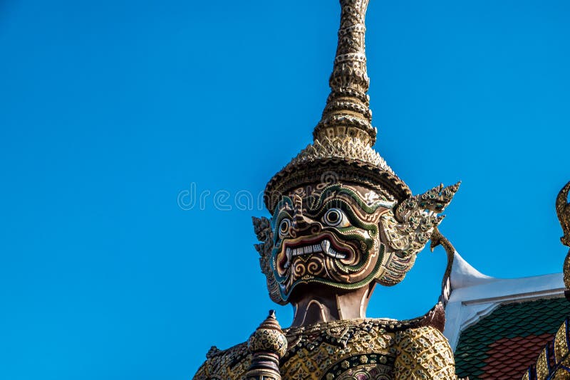 Close Up Giant Guard Face at Wat Pha Kaew Stock Photo - Image of kaew ...
