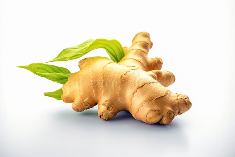 Close Up, Ginger Root with Green Leaves Isolated on White Background ... Close Up, Ginger Root with Green Leaves Isolated on White Background ...