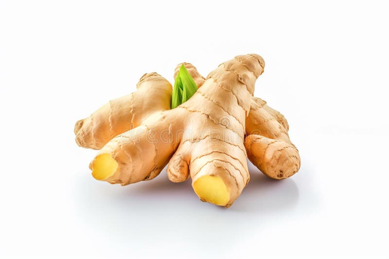 Close Up, Ginger Root with Green Leaves Isolated on White Background ... Close Up, Ginger Root with Green Leaves Isolated on White Background ...