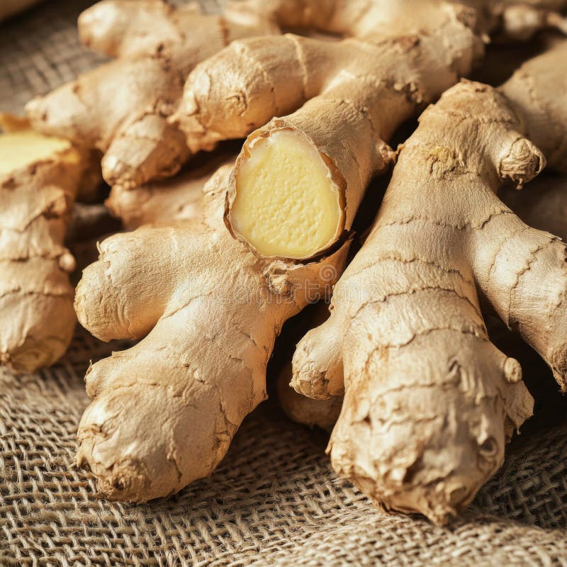 Close-up of Ginger Roots on Burlap Fabric Stock Illustration ...