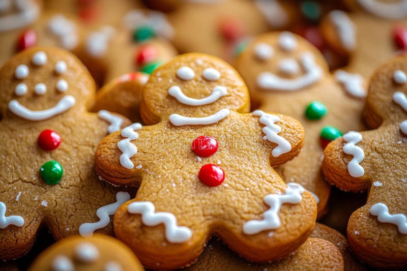 Close-up of Gingerbread Man Cookie with White Icing and Red and Green ...