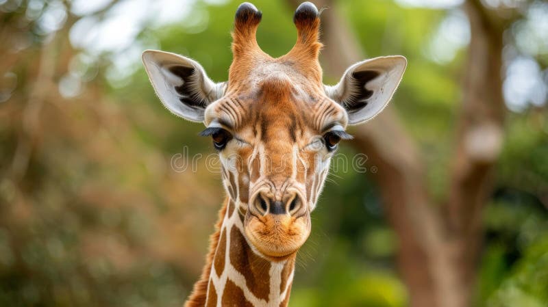 A Close Up of a Giraffe with Its Head Looking Straight Ahead, AI Stock ...
