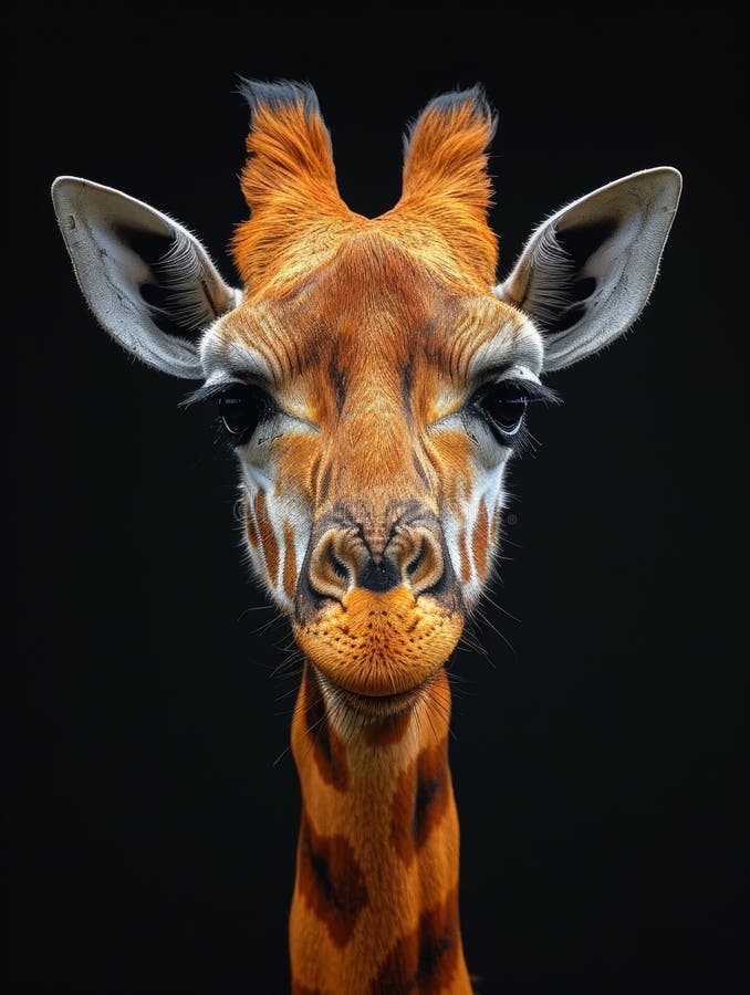 Close Up of Giraffes Face Against Black Background. Stock Photo - Image ...