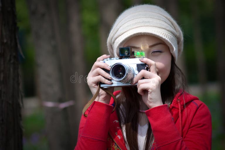 Close Up of a Girl Clicking Camera Stock Image - Image of hold ...