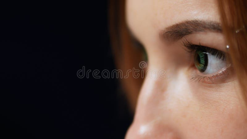 Close-up. Girl Face in Profile with Lenses Eyes Stock Footage - Video ...