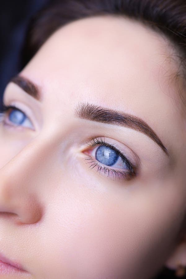 Close-up of a Girl`s Eyebrows with Permanent Makeup Stock Photo - Image ...