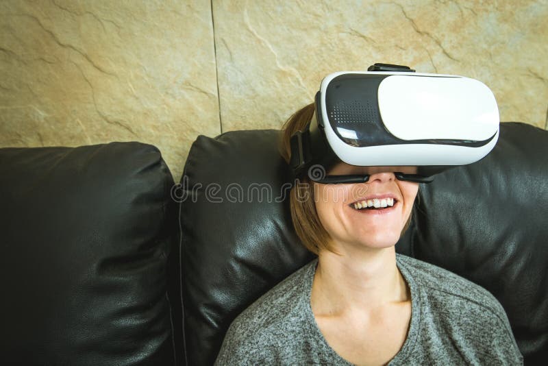 Close-up of a Girl Smiling with Glasses Vr. Virtual Reality Glasses ...