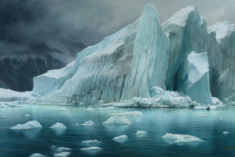 Close-up of Glacier Edge Breaking Off into Sea Stock Illustration ...