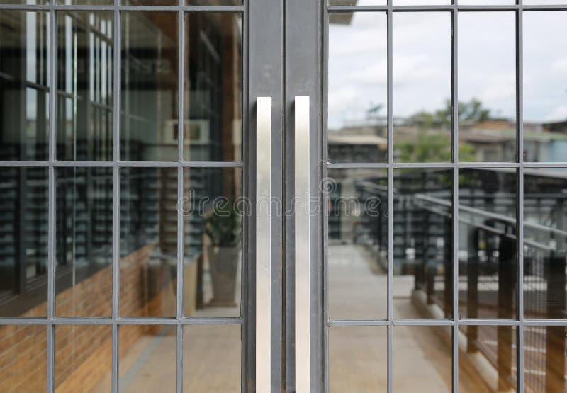 Close-up Glass Door of Cafe. Front View Stock Image - Image of ...