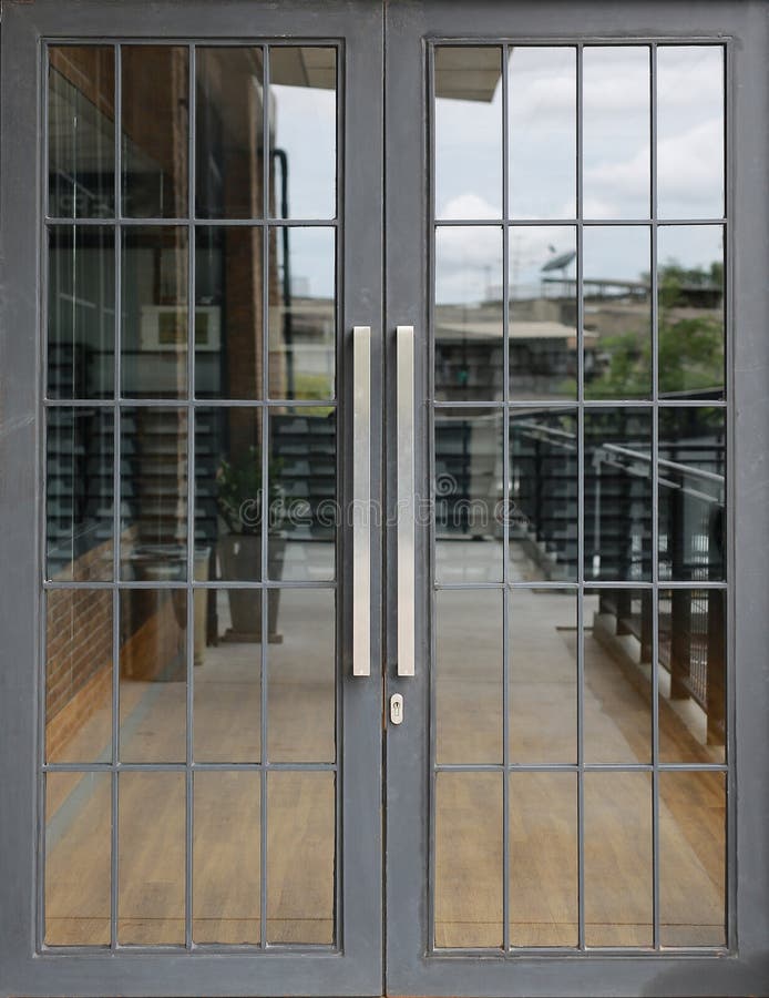 Close-up Glass Door of Cafe. Front View. Stock Image - Image of protect ...