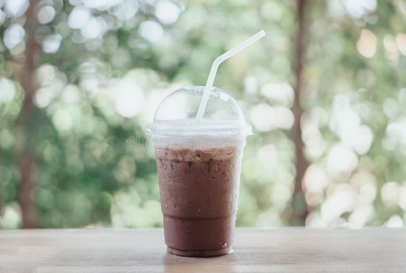 Close Up Glass of Ice Chocolate on Wood Table, Selective Focus Stock ...
