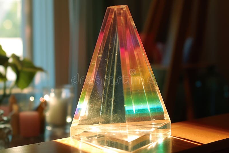 Close-up of Glass Prism with Rainbow Light Rays Stock Illustration ...