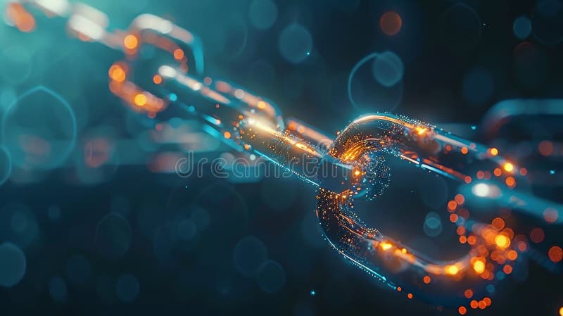 A Closeup of a Gleaming Metal Chain with Glowing Particles Symbolizing ...