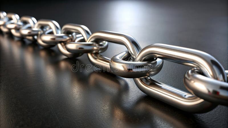 Close-up of a Gleaming Metallic Chain, Reflecting Light on a Dark ...