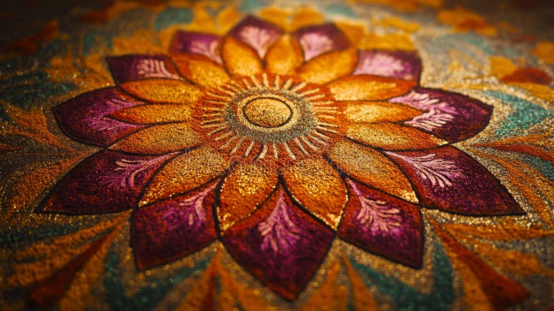 Close-up of a Glittering Floral Design with a Central Sunburst Motif ...