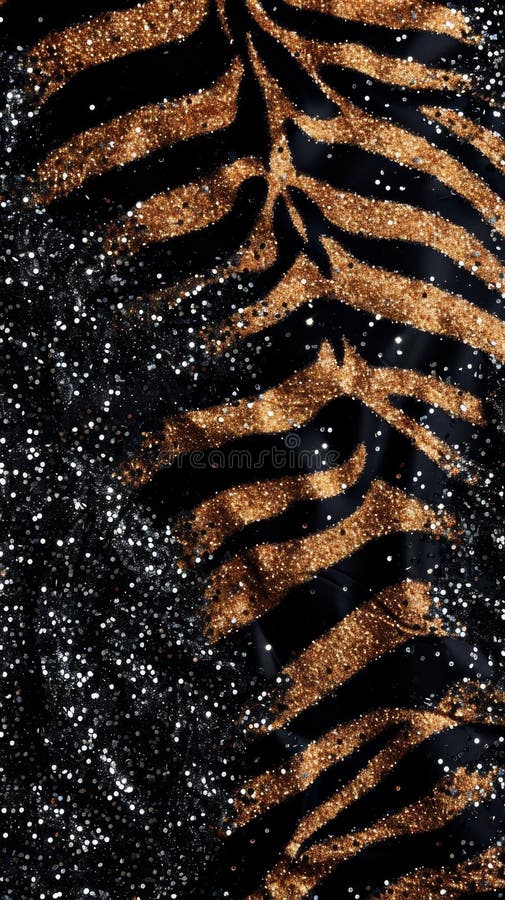 Close-up of Glittering Gold and Black Tiger Print Pattern on Fabric ...