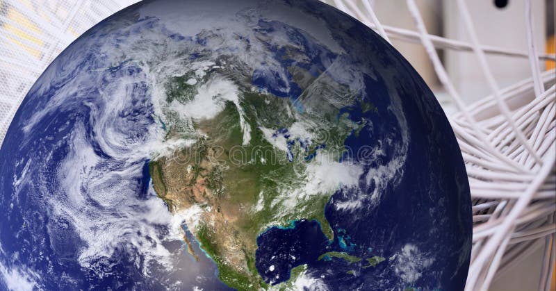 Close Up of Globe Over Close Up of Computer Server Against White ...