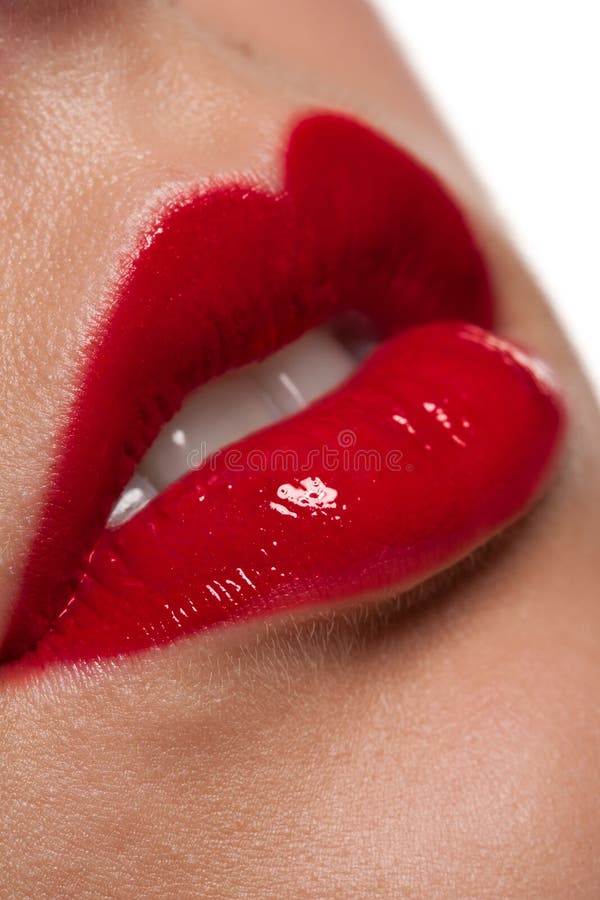 Close-up of Gloosy Red Woman Lips Stock Photo - Image of people ...