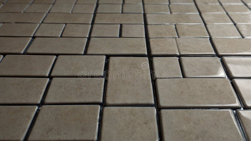 Close-Up of Glossy Beige Tiles with Subtle Patterns and Varied Sizes on ...