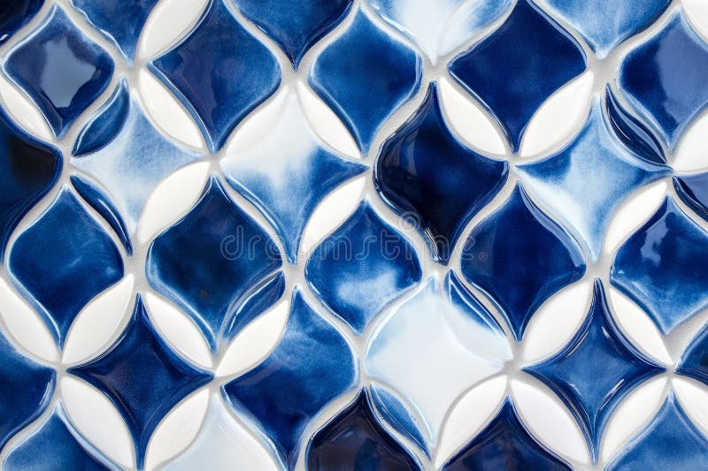 Close Up Glossy Ceramic Tile Texture Reflective Surface Deep Blue White Patterns Stock Photos ...