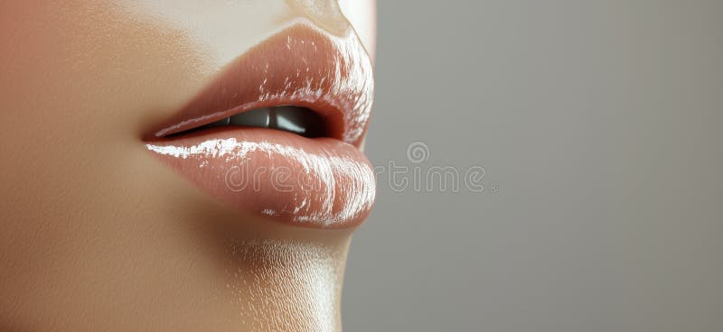 Close-up of Glossy Lips with Soft Texture and Natural Shine, Copy Space ...