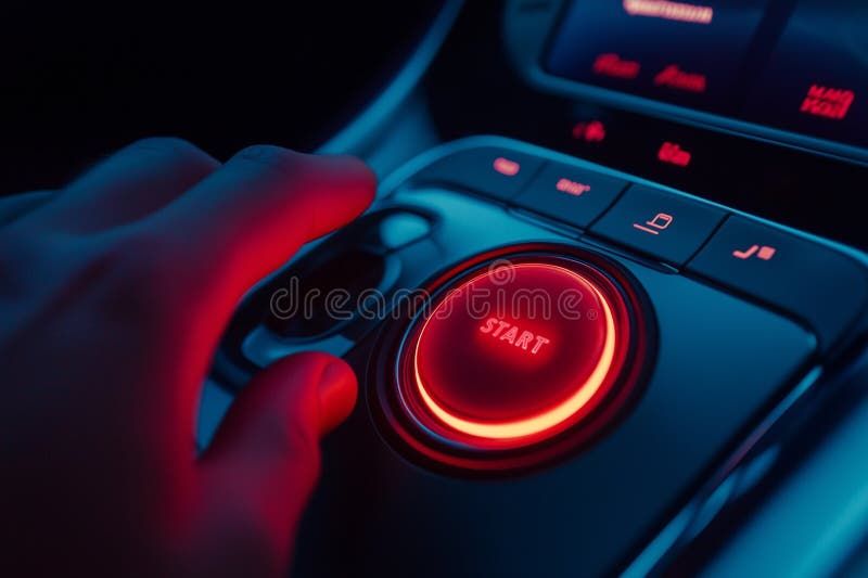 Start Button Pressed on Sleek Car Dashboard Close-up Stock Illustration ...