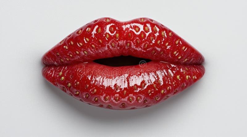 Close-up of Glossy Strawberry Lips Stock Illustration - Illustration of ...