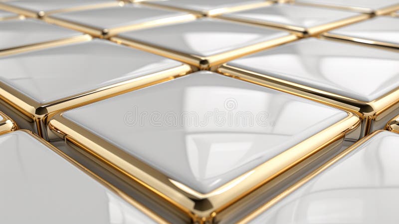 A Close-up of Glossy White Tiles with Gold Edges, Creating a Luxurious ...