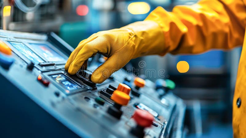 Close Up of Gloved Hand Adjusting Controls on Industrial Equipment ...