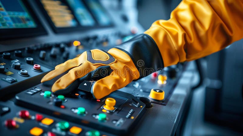 Close-up of a Gloved Hand Operating a Control Panel with Various ...