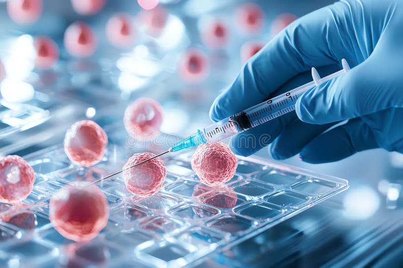 Closeup of a Gloved Hand Using a Syringe in a Laboratory Setting To ...