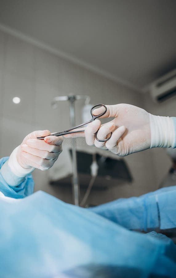 Close-up of Gloved Hands Holding Surgical Scissors. Stock Photo - Image ...
