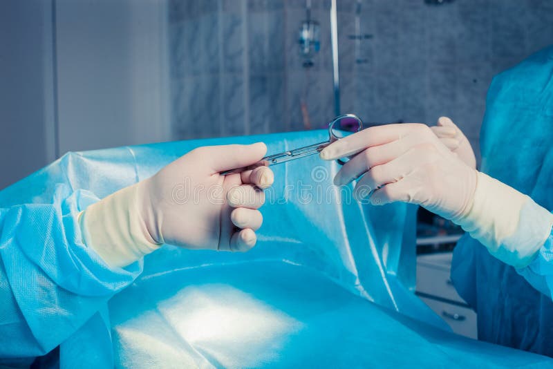 Close-up of Gloved Hands Holding Surgical Scissors Stock Image - Image ...