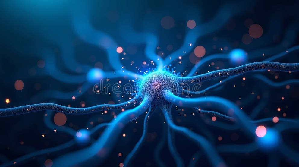 Close Up of Glowing Artificial Neural Network with Illuminated Synapses, Symbolizing AI, Brain ...