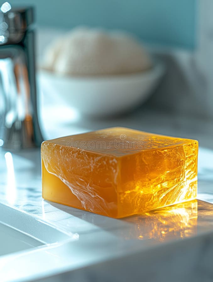 Close-up of a Glowing Bar of Soap on a Sink Edge Stock Image - Image of ...