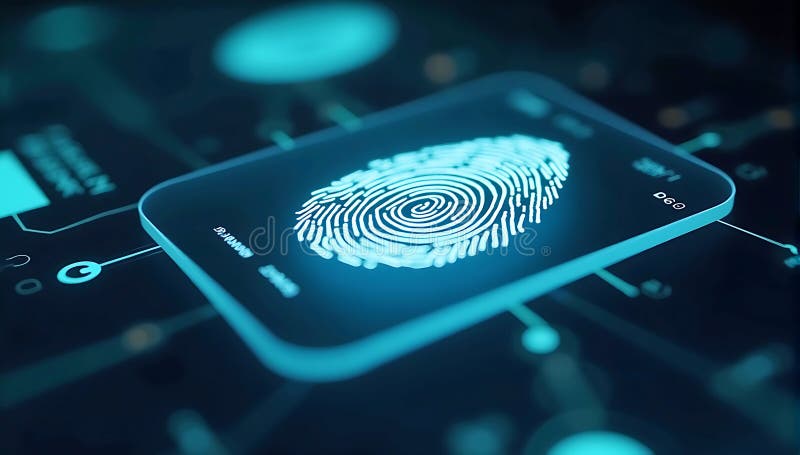 A Close-up of a Glowing Biometric Fingerprint Scanner on a Transparent ...