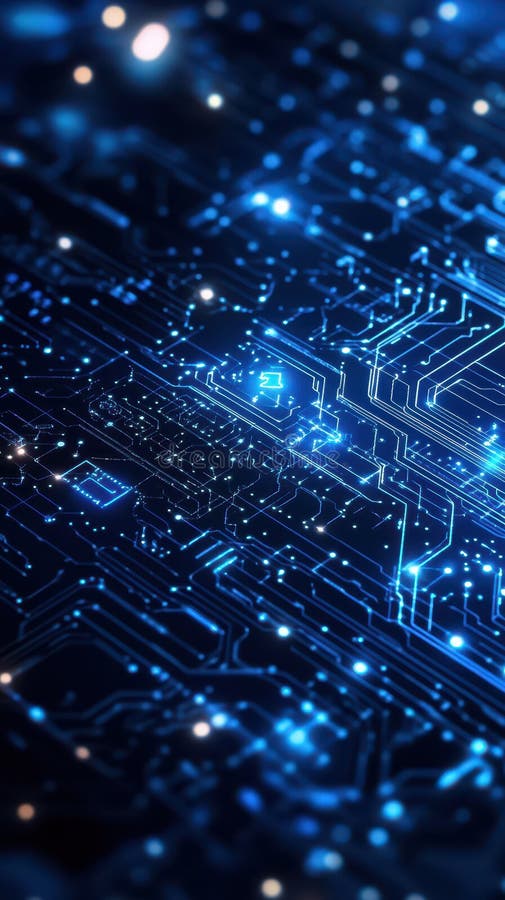 Glowing Blue Circuit Board with Light Effects Stock Illustration ...