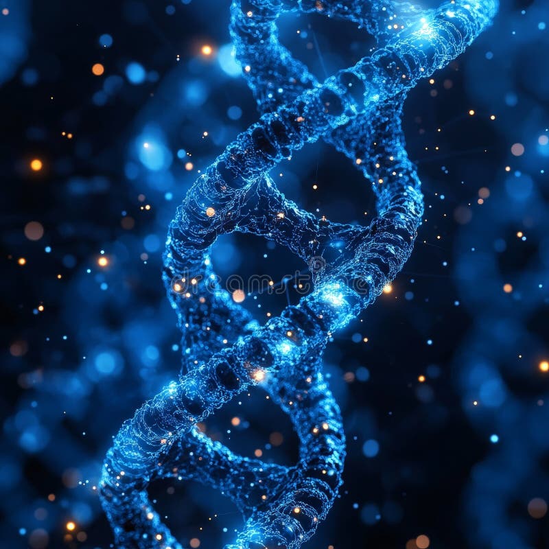 Close-up of a Glowing Blue DNA Molecule Structure with Connected Nodes ...