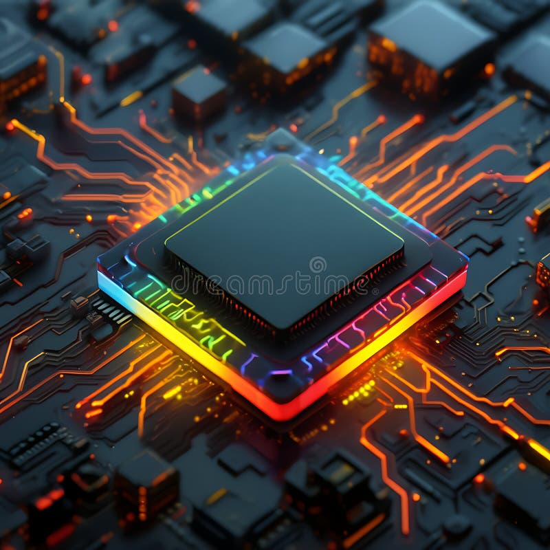 Close-up of a Glowing Central Processing Unit on a Circuit Board with ...