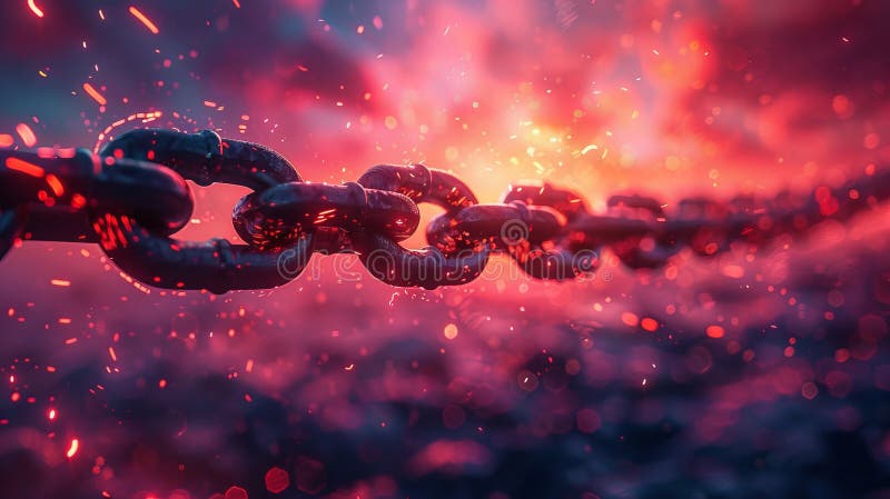 Close-up of a Glowing Chain Link at Dusk, Sparks Flying. Strength and ... Close-up of a Glowing Chain Link at Dusk, Sparks Flying. Strength and ...
